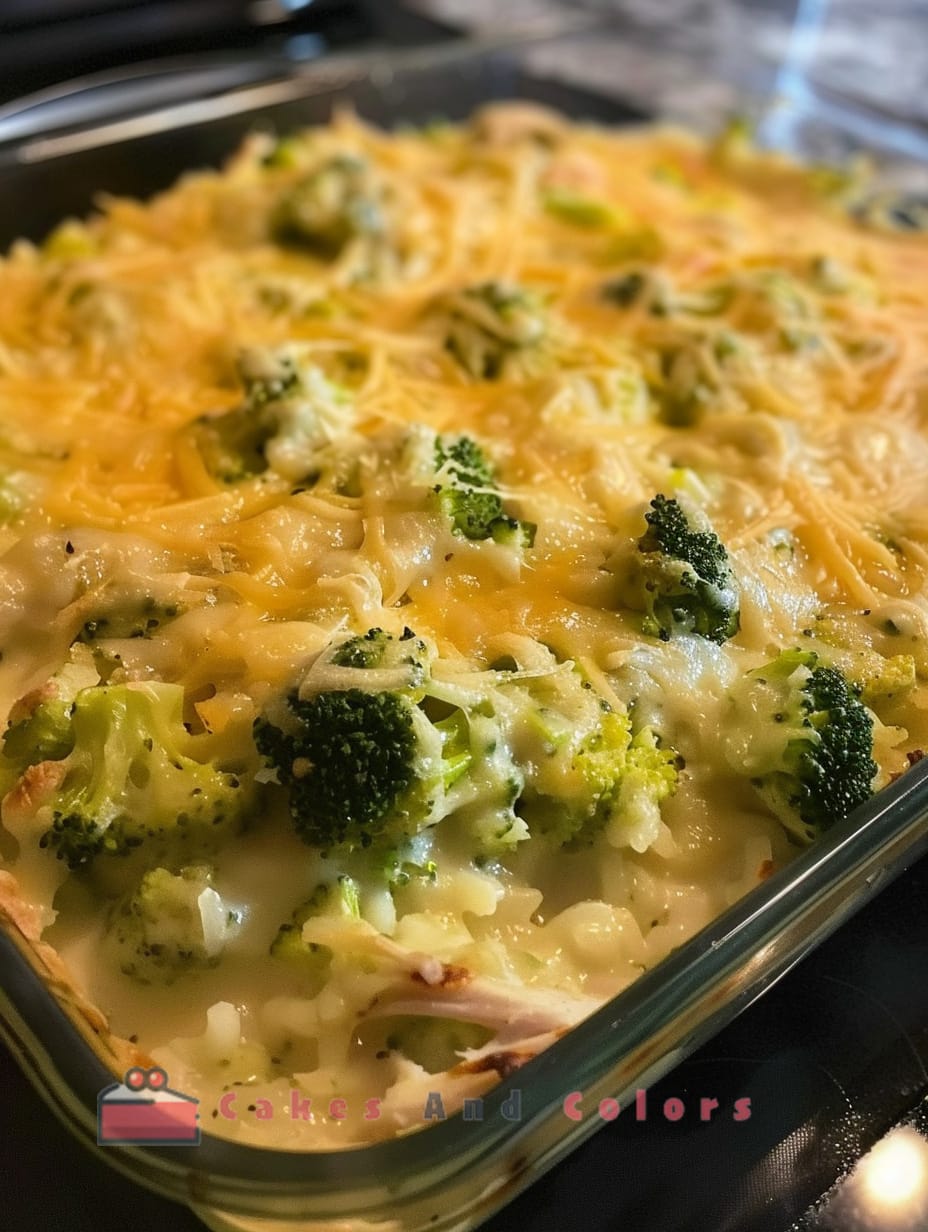 Broccoli Rice Cheese and Chicken Casserole - Cakes And Colors