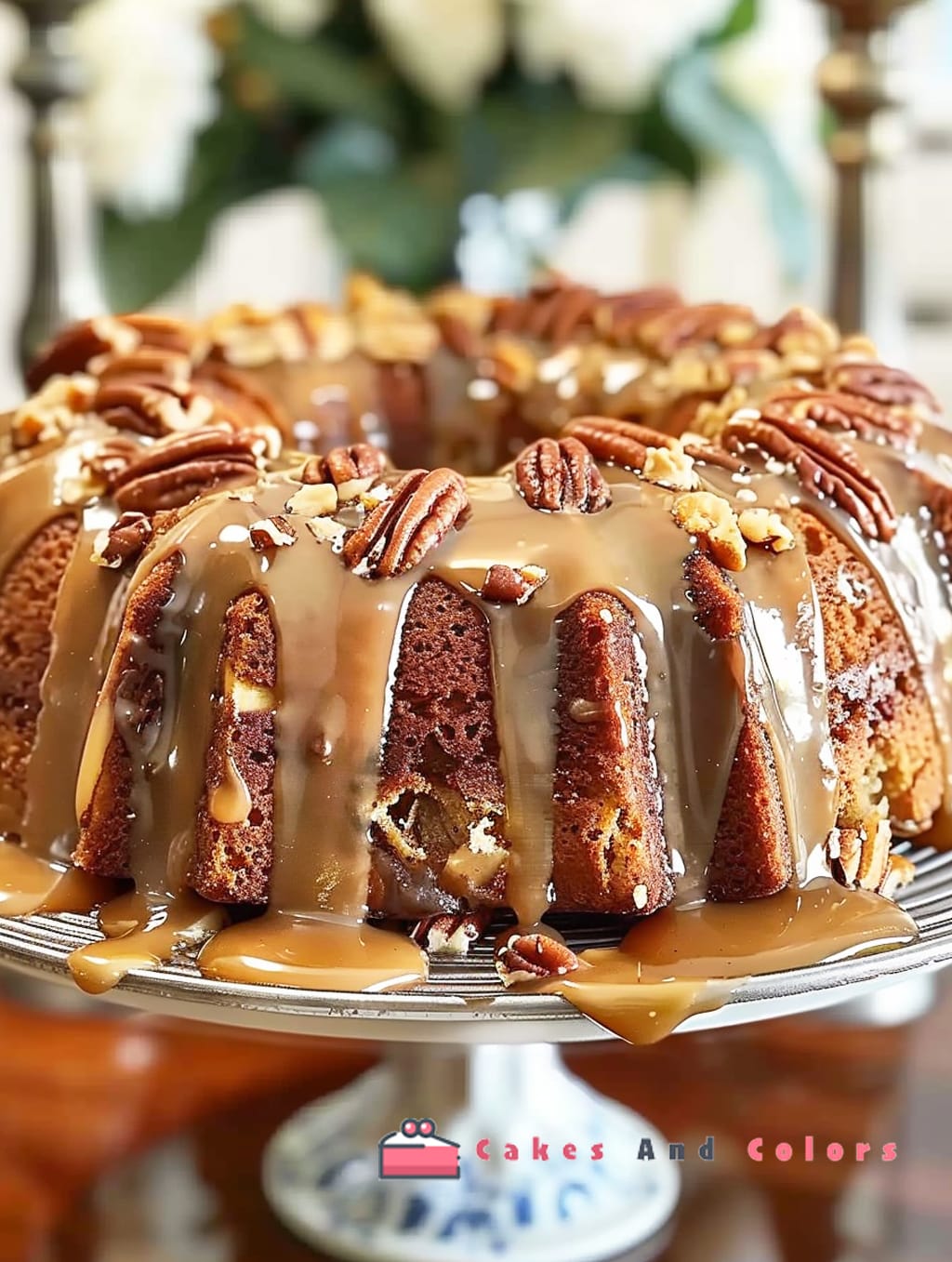 Apple pecan cake with caramel glaze - Cakes And Colors